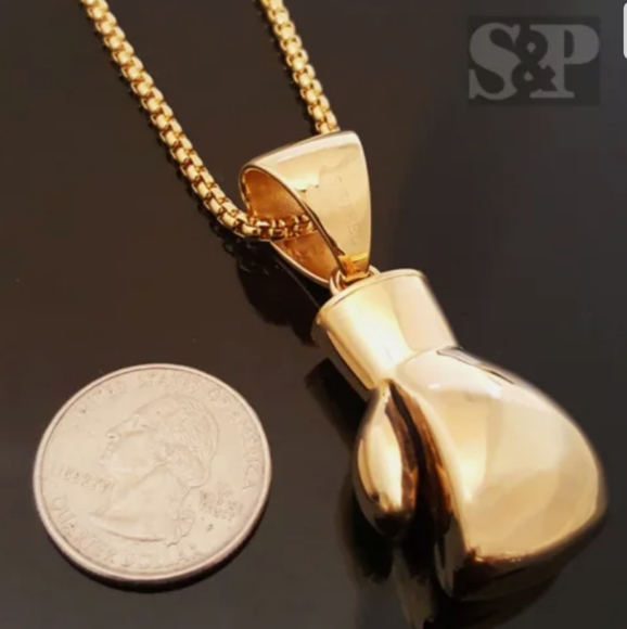 Accessories | New Gold Boxing Glove Pendant 24 Round Box Chain Sports ...
